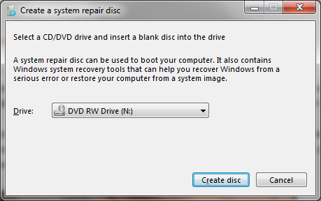 How to create and use a system repair disc in Windows 7